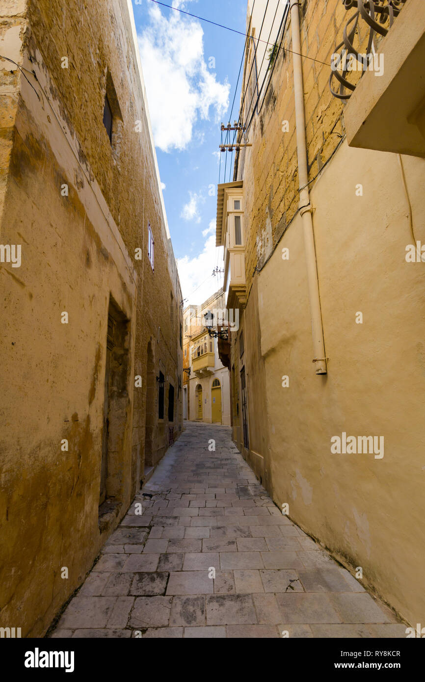 Sandstone architecture of Victoria capital city of Gozo island ...