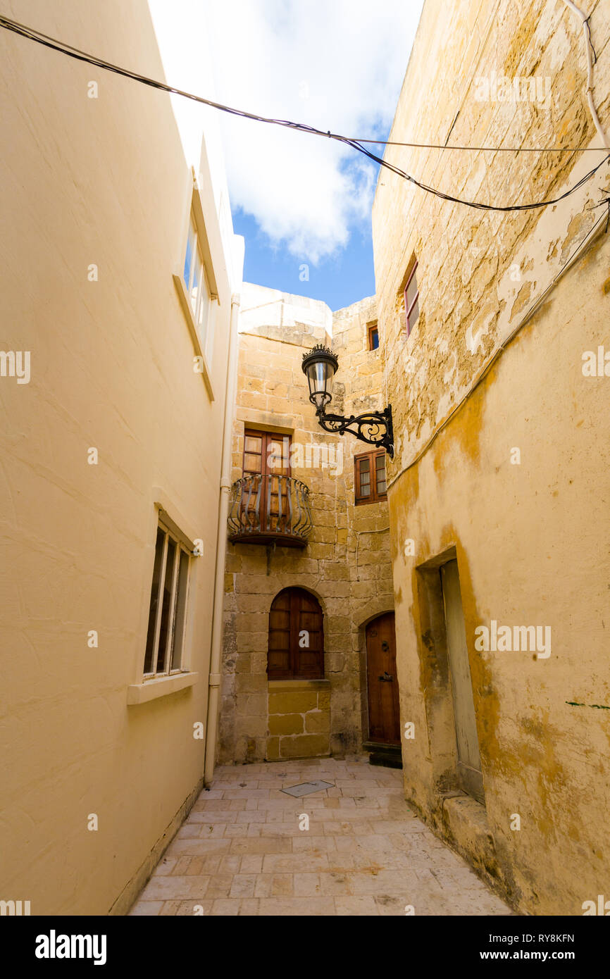 Sandstone architecture of Victoria capital city of Gozo island ...