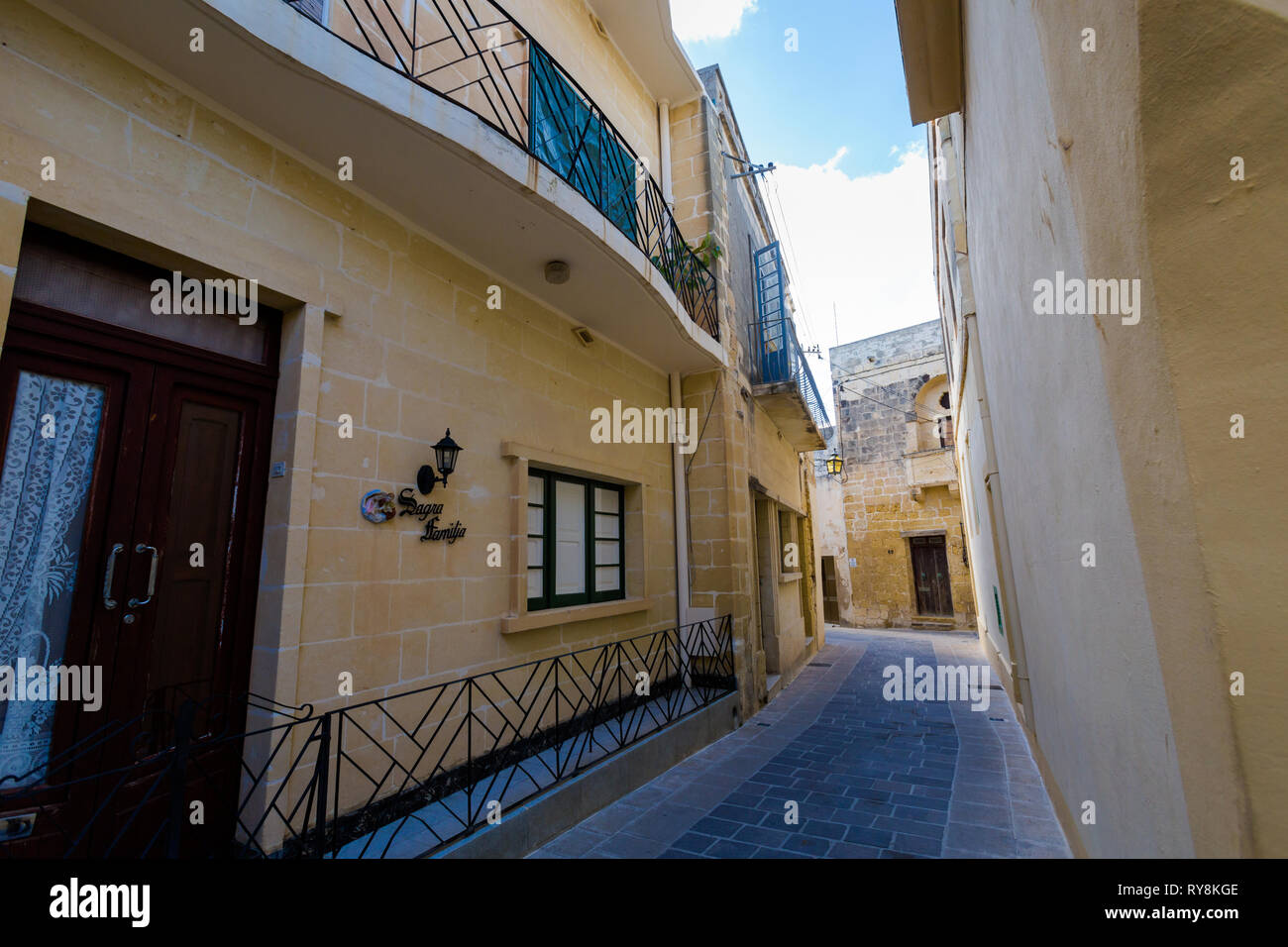 Sandstone architecture of Victoria capital city of Gozo island ...