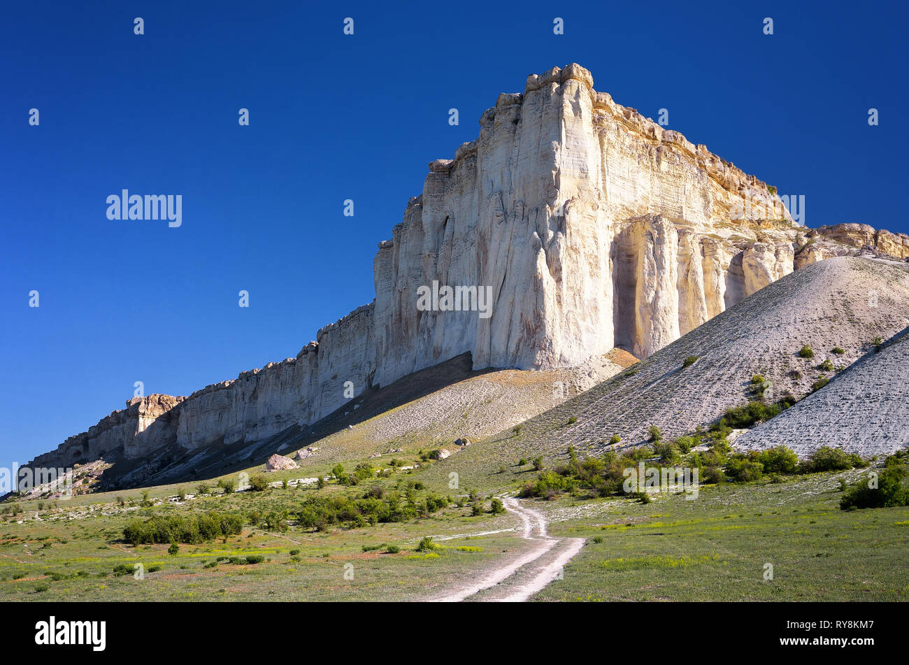 Summer landscape with road to the cliff. Crimea, Ukraine Stock Photo ...