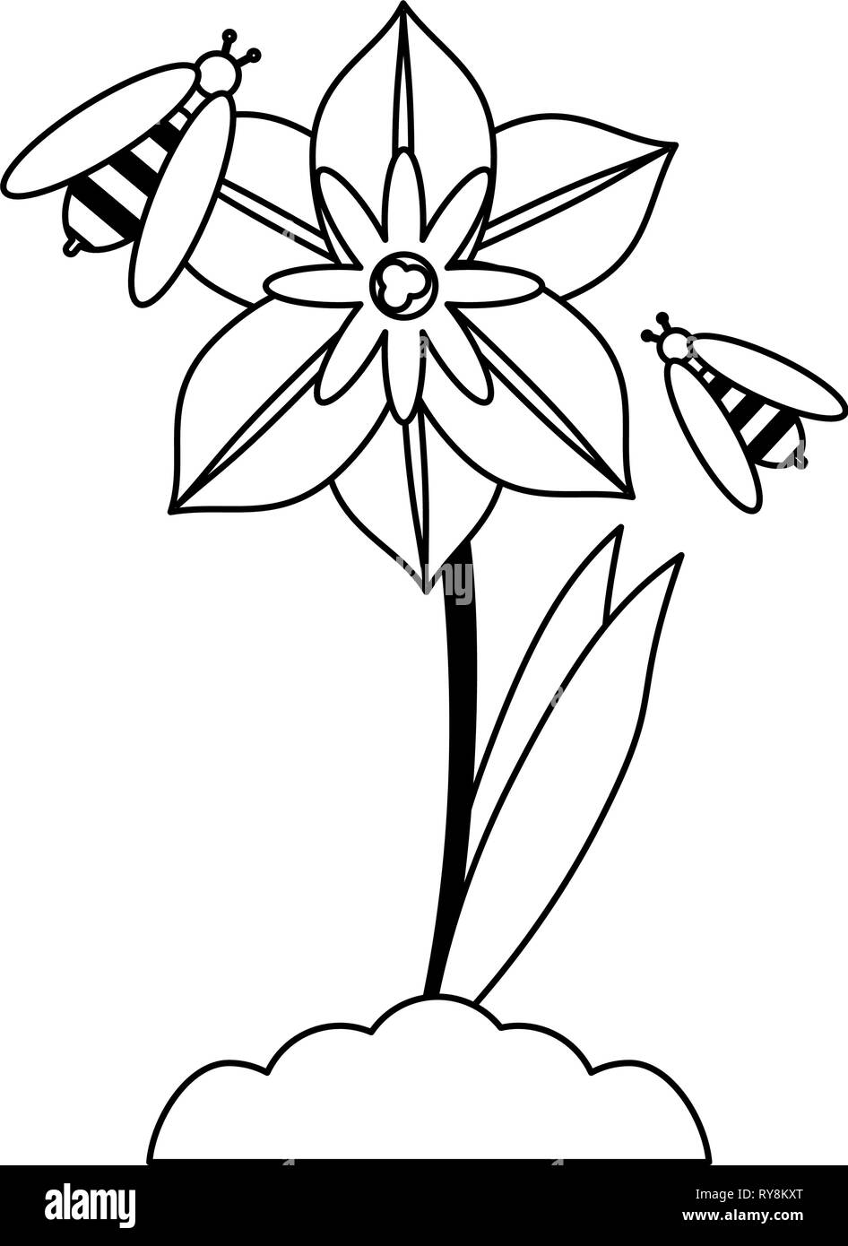 Flower bees black white Stock Vector Images - Alamy