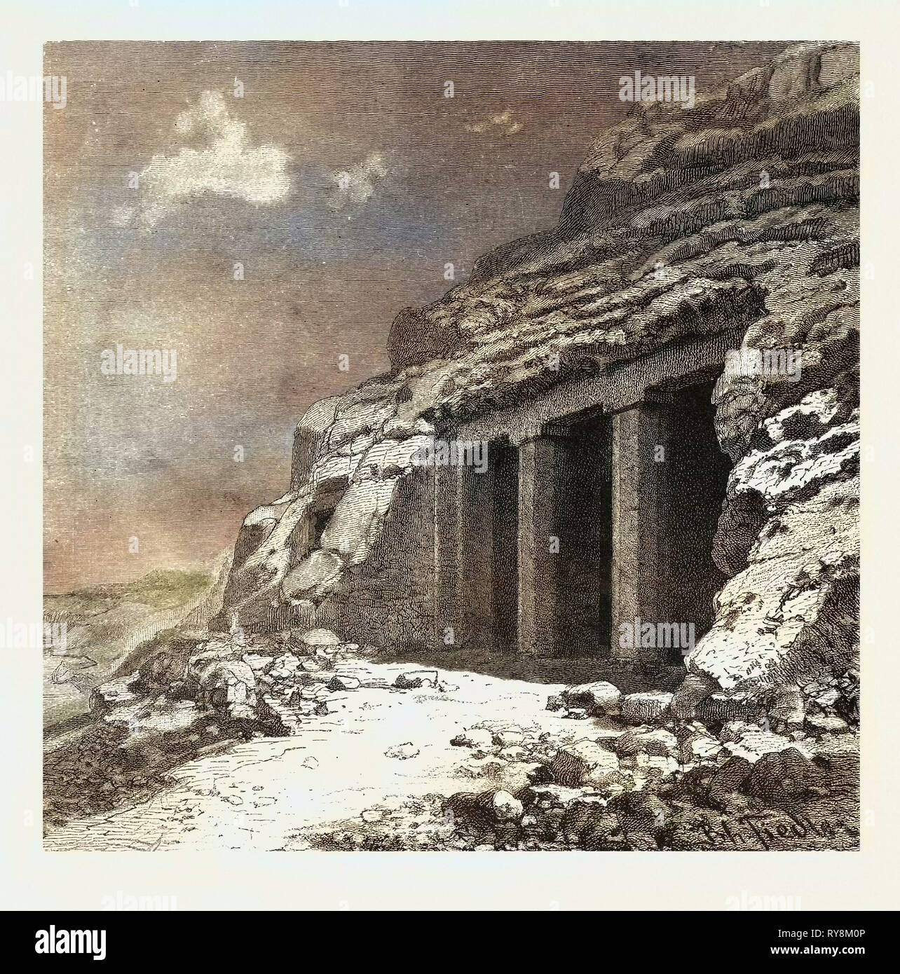 Entrance of the tomb at Beni Hasan. Egypt, engraving 1879 Stock Photo ...