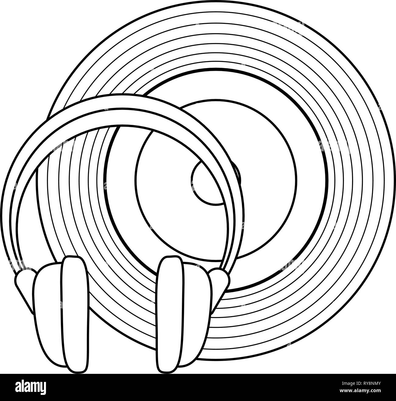 Stereo headphones vinyl record Black and White Stock Photos & Images ...