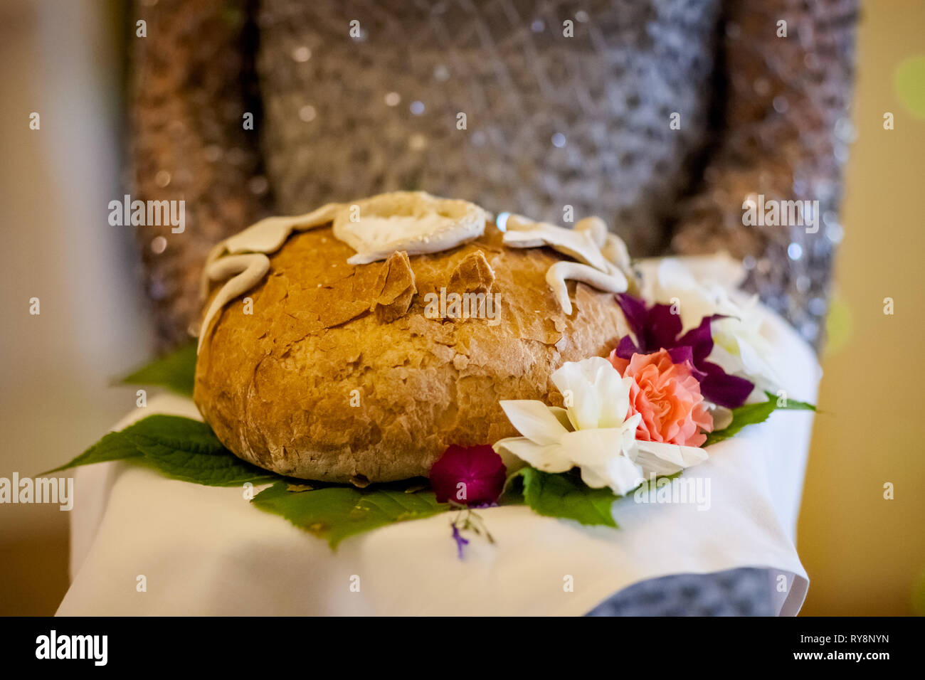 Wedding bread with salt detail on hands - traditional polish inviting ...