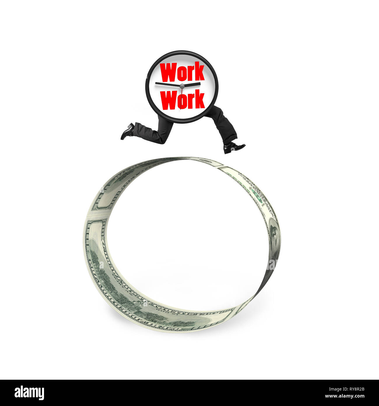 Clock with human legs and work words on clock face, running on top of ...