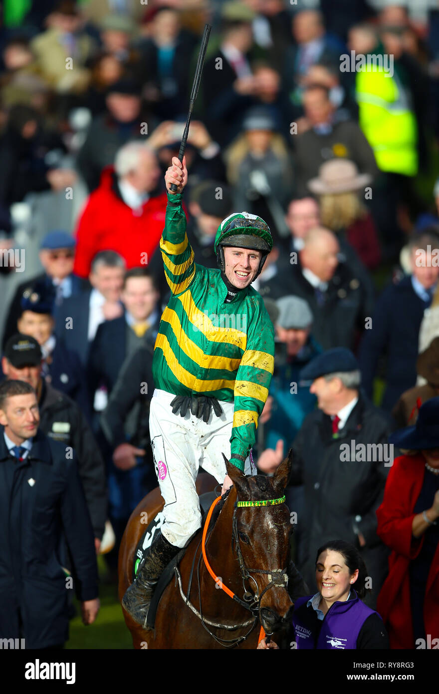 Jockey Mark Walsh celebrates winning the Unibet Champion Hurdle ...