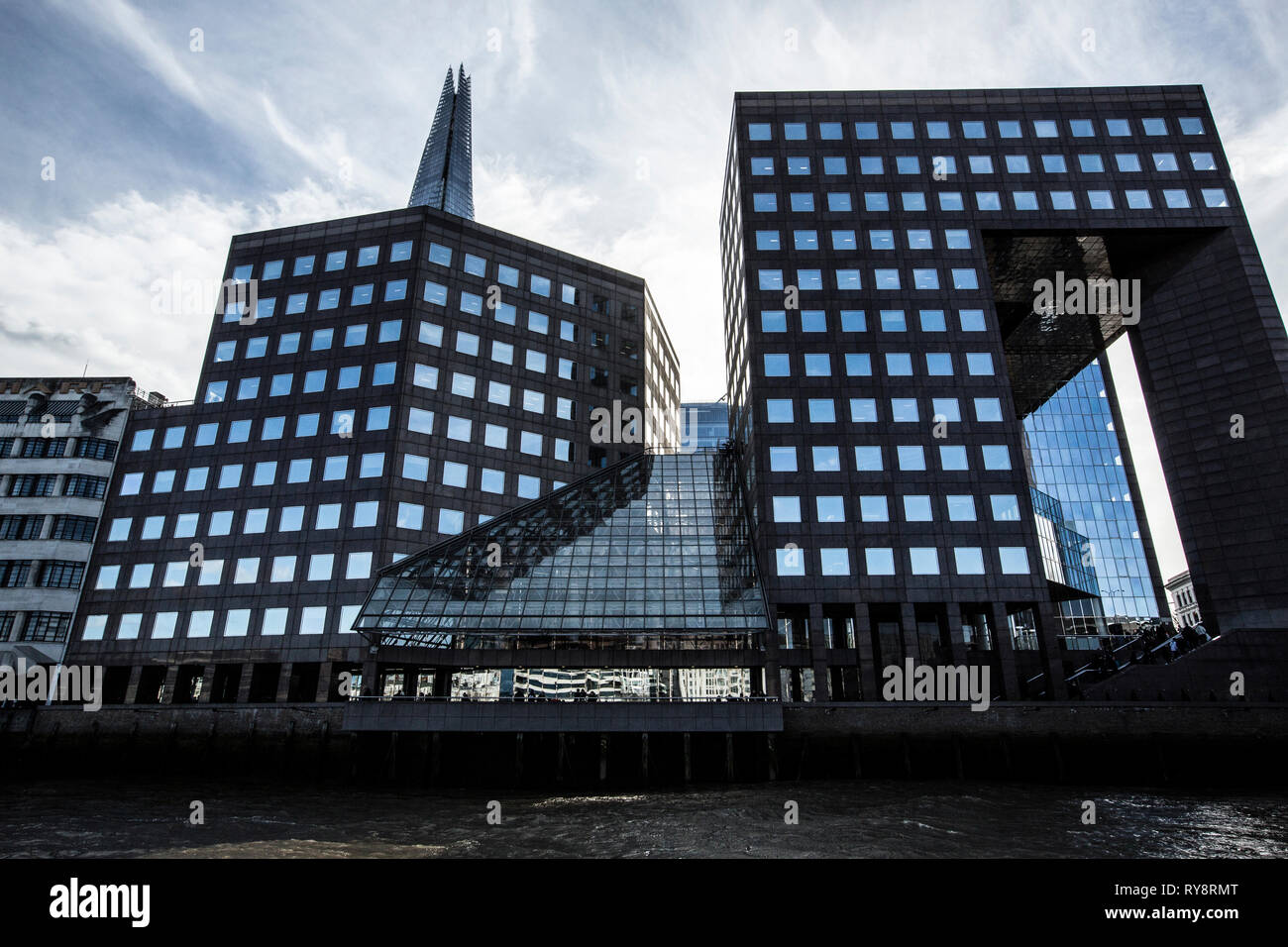 The Shard building, flanked by No.1 London Bridge building, 50.90m tall ...
