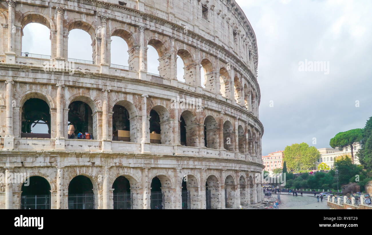 The historic Colosseum in the city of Rome in Built of travertine tuff ...