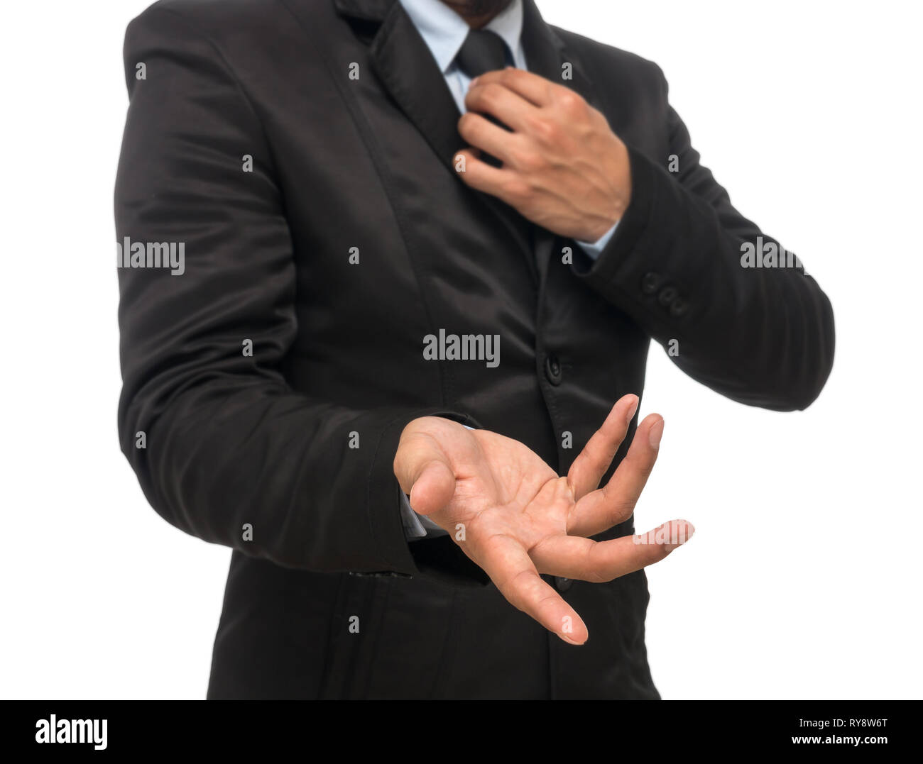 Businessman with show hand posture on white background, include ...