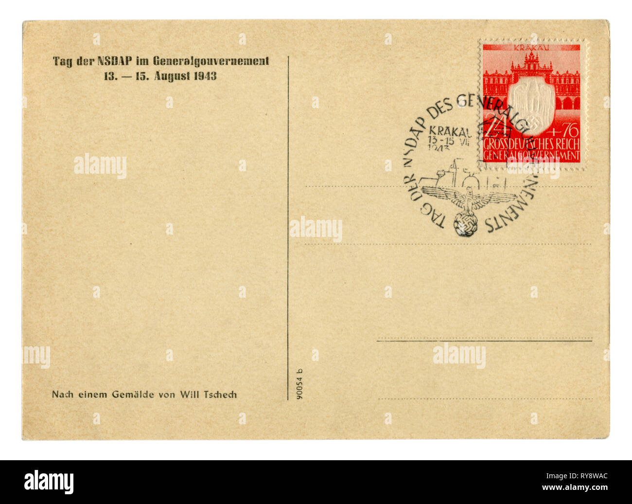 German historical postal card: Back side of postcard with stamp ...