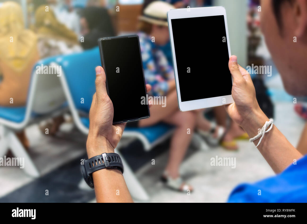 Hand touch on the screen of mobile phone, Shopping Online With smart ...