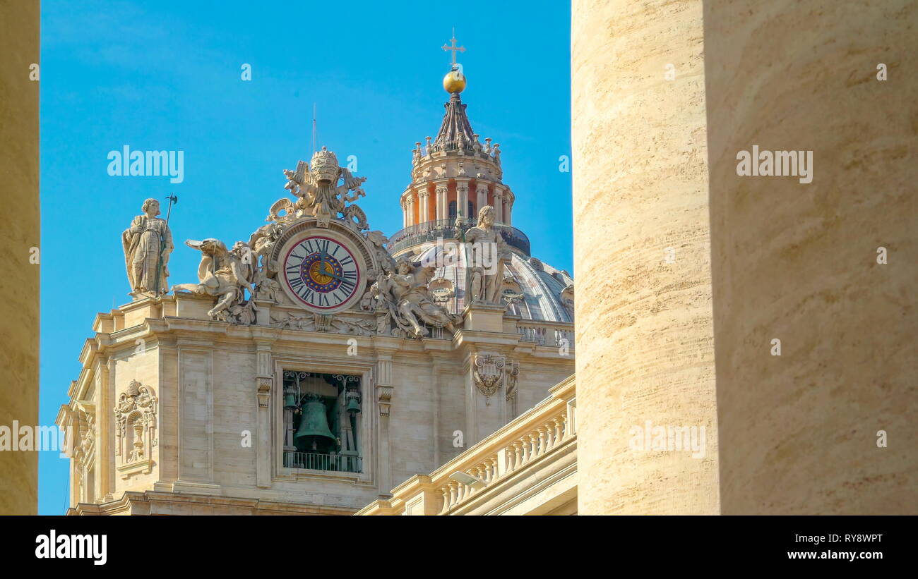 The wall clock on one of the tower in basilica in Vatican Rome Italy on ...