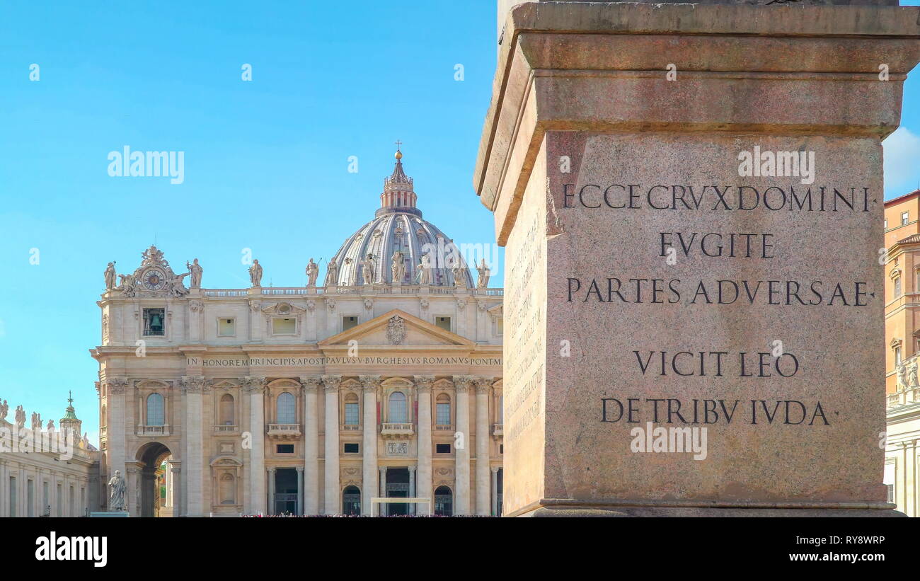 The scriptures on a temple inside the basilica in Vatican Rome Italy ...