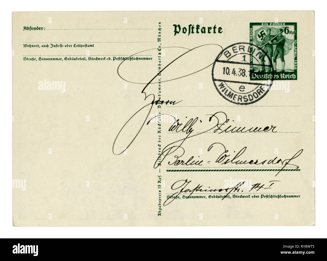 Back of german historical postcard: Calligraphy handwriting with curls ...