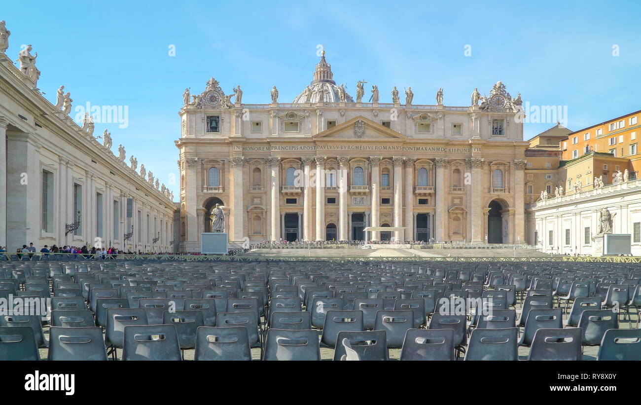 Front view of the Basilica of Saint Peter in Vatican City Italy with ...
