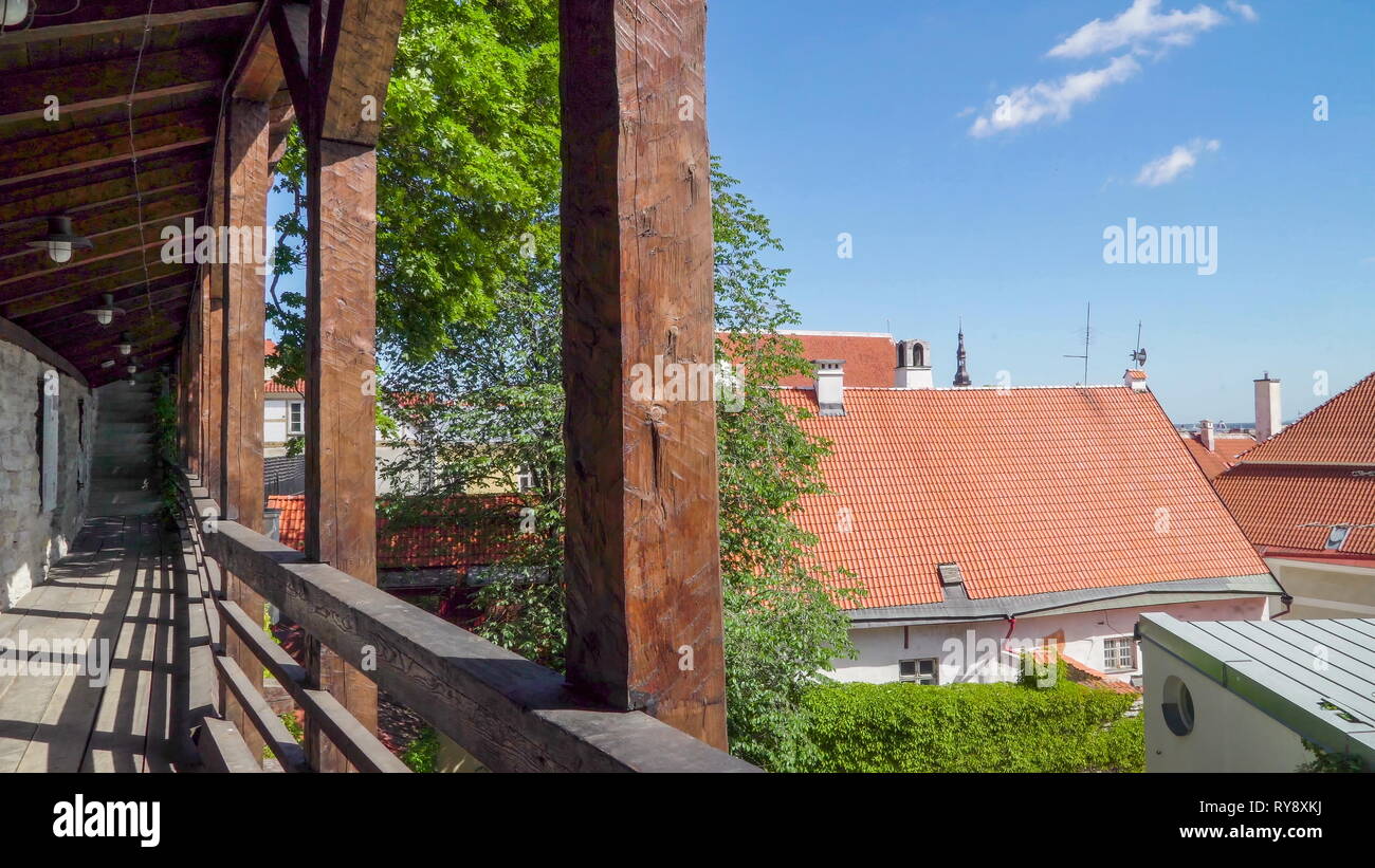 The view on the side walkway of the castle in Tallinn Estonia with the ...