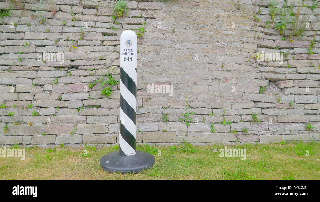 The black and white pole on the ground in Narva Estonia a sign of the ...