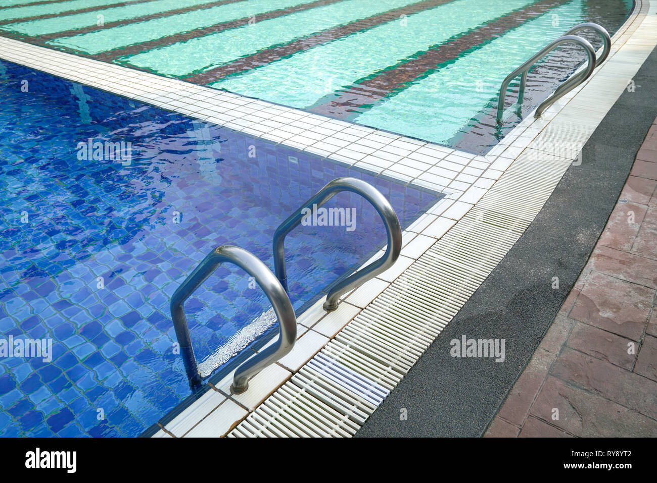 Sports or recreation icons or concept : swimming pool with stair or ...