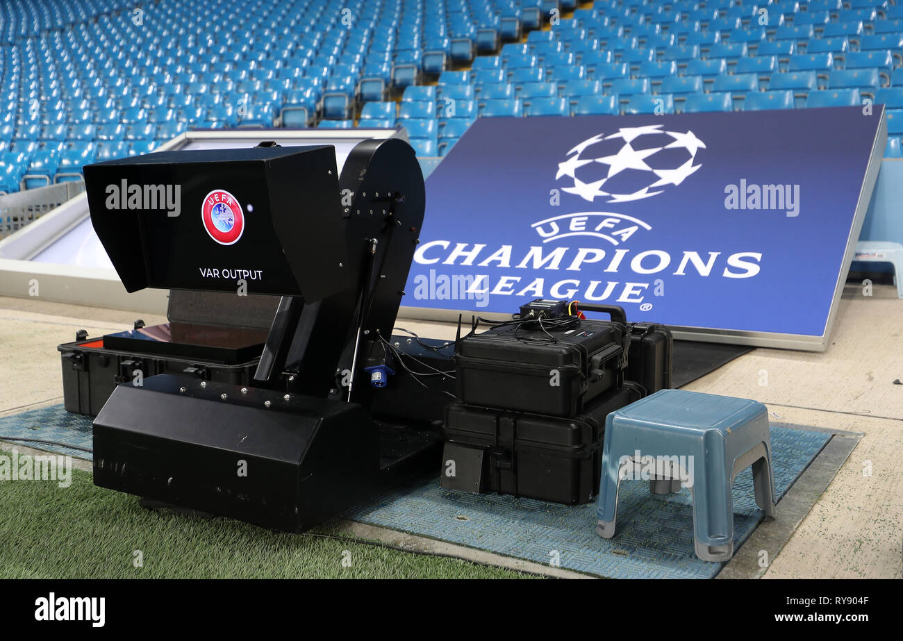 A view of the VAR system before the UEFA Champions League round of 16 ...