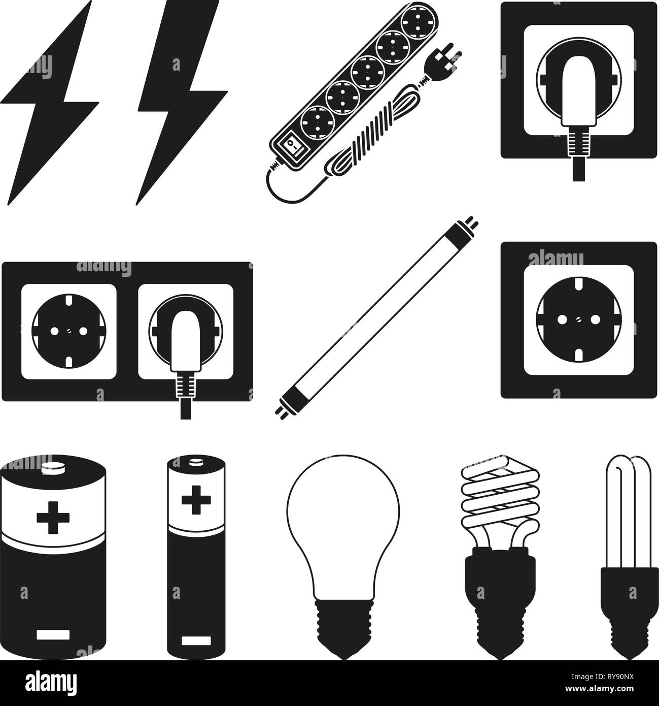12 black and white electric elements set Stock Vector Image & Art - Alamy