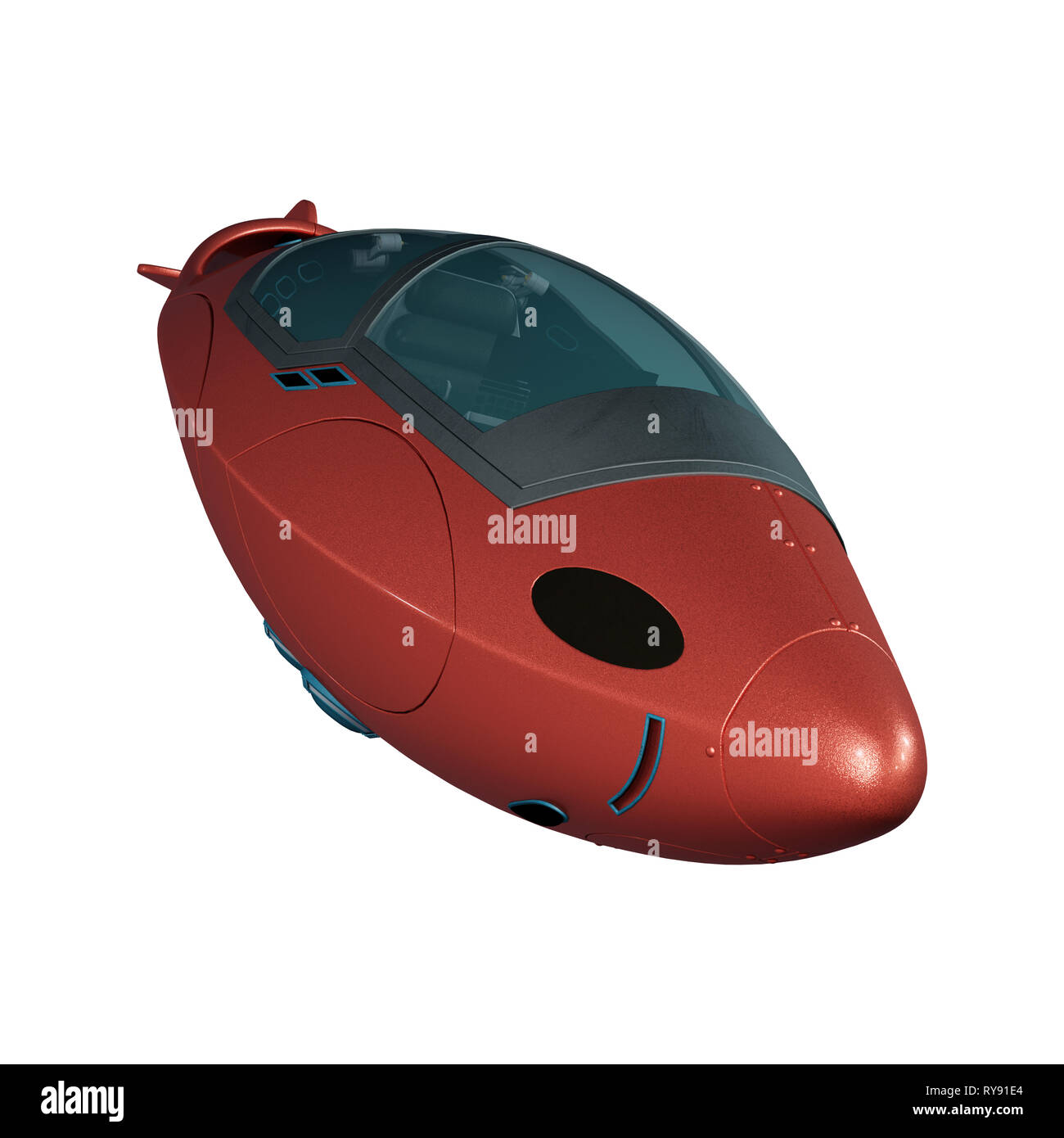 3D rendering of a red science fiction aircraft isolated on white ...