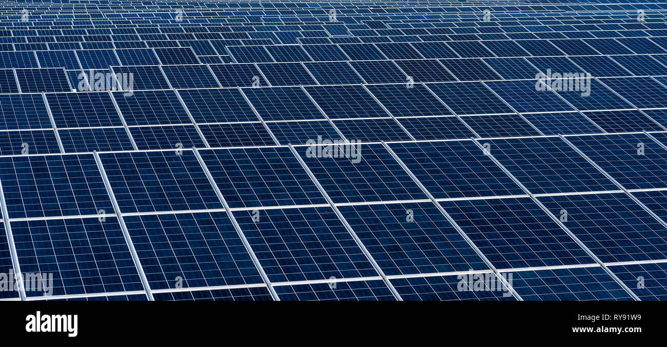 Solar panels in a row, solar panels grid, close up. photovoltaic system ...