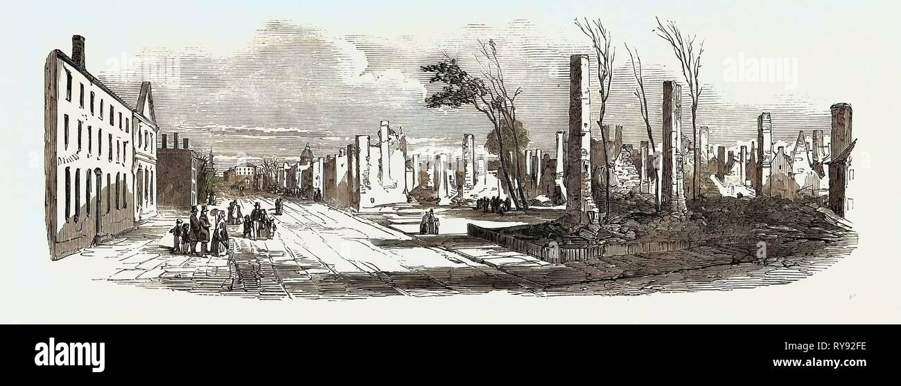 Ruins of the Great Fire at Montreal, St. Denis Street, Near the Bishop ...