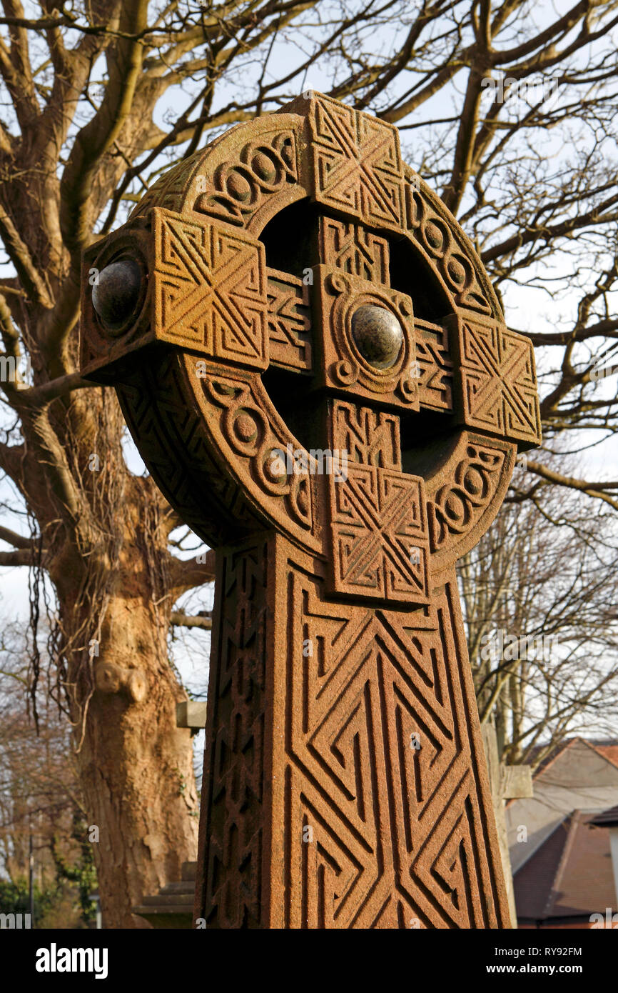 carved celtic cross in the graveyard of Saint Augustine's church ...