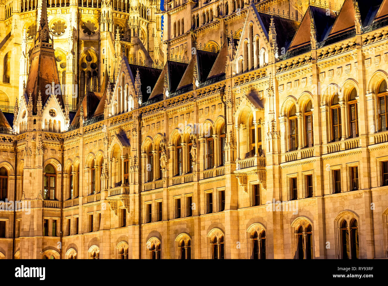 Detail of the neo-gothic parliament building in Budapest, Hungary Stock ...