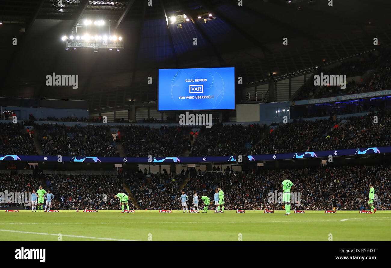 VAR is consulted for Manchester City's second goal during the UEFA ...