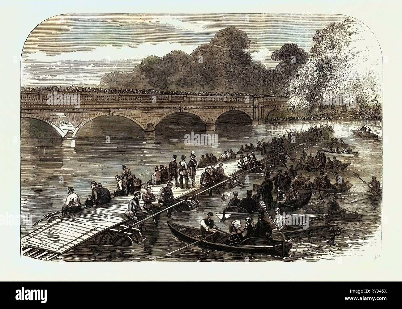 The 1st Middlesex Volunteer Engineers Throwing a Barrel-Pier Bridge ...