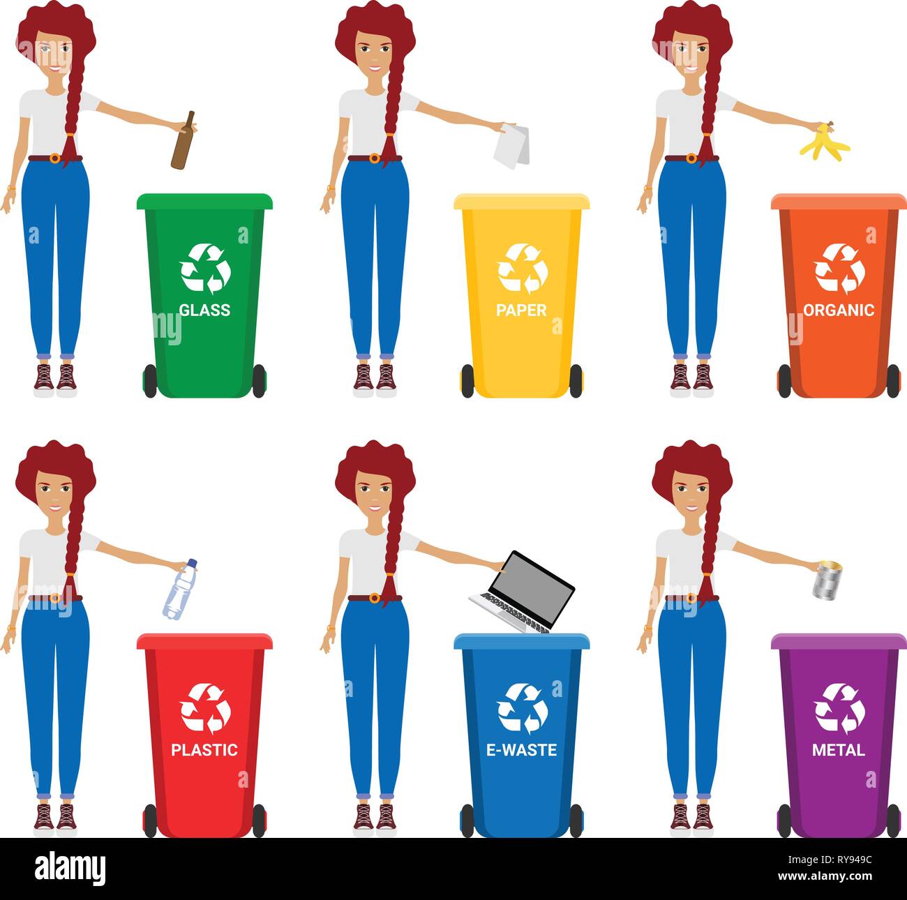 Woman with trash illustration. Keep clean and garbage sorting concept ...