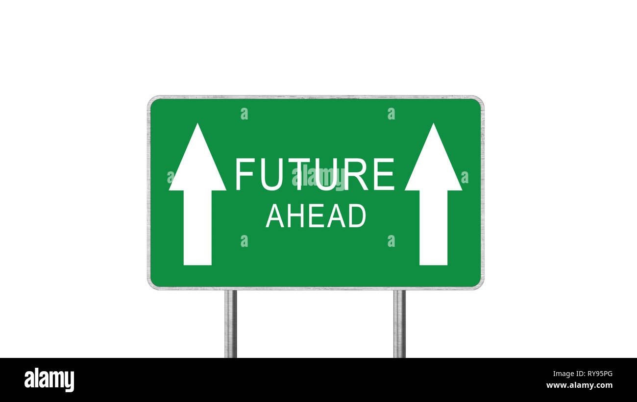 Future Green Road Sign With Direction Arrow Isolated On White ...