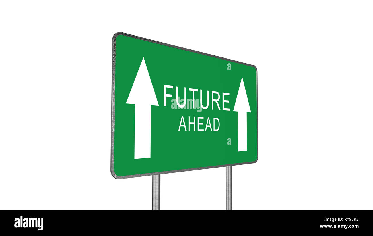 Future Green Road Sign With Direction Arrow Isolated On White ...