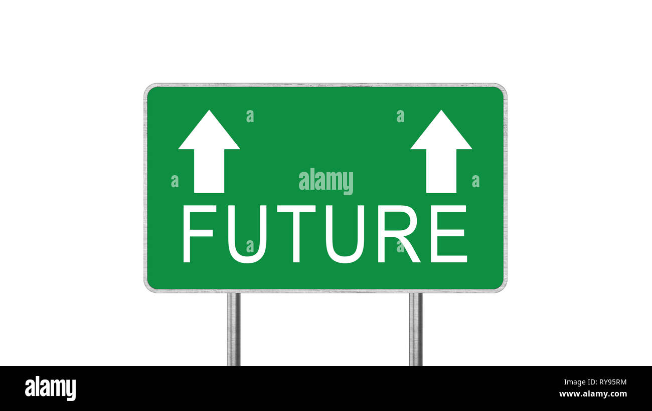 Future Green Road Sign With Direction Arrow Isolated On White ...