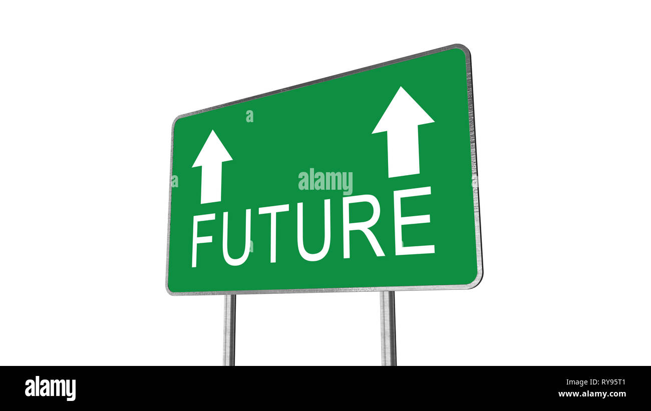 Future Green Road Sign With Direction Arrow Isolated On White ...