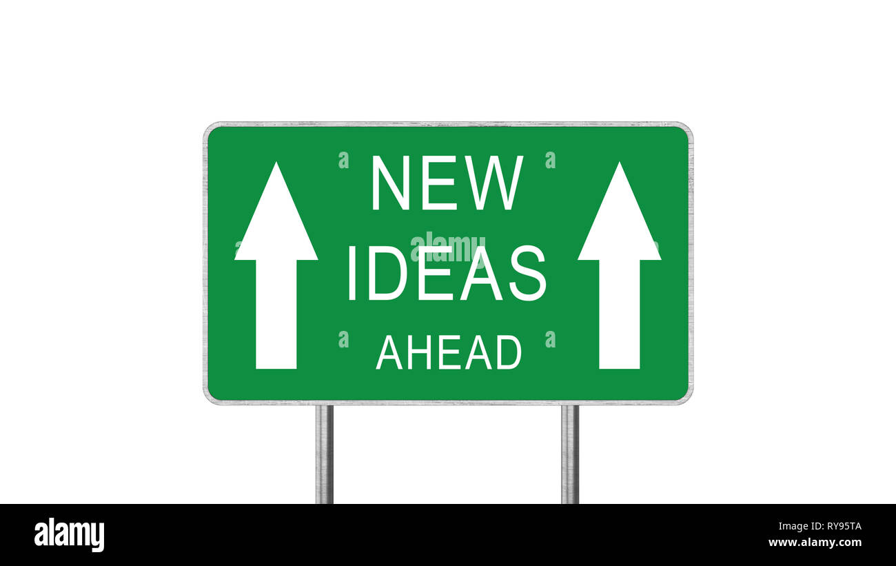 New Ideas Ahead Green Road Sign Isolated On White Background. Business ...
