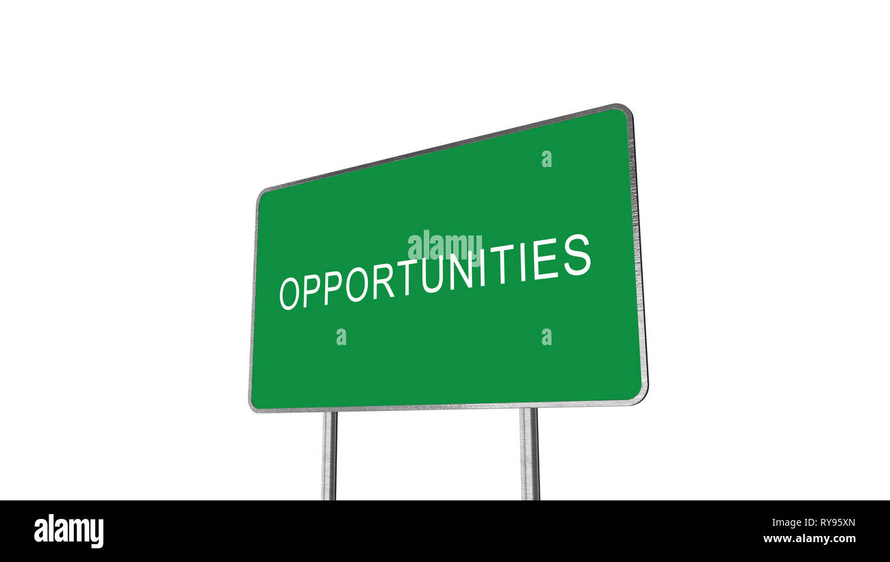 Opportunities Green Road Sign Isolated On White Background. Business ...