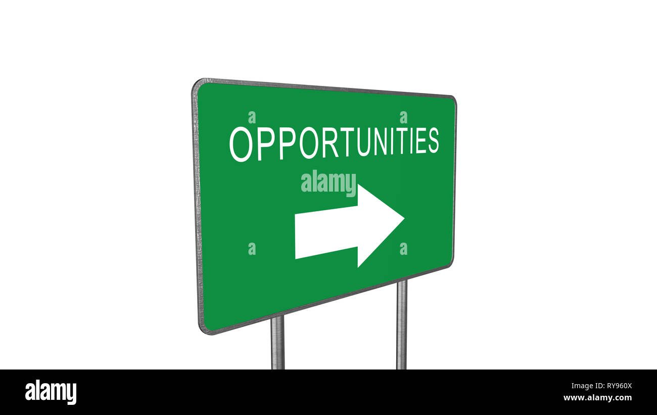 Opportunities Green Road Sign With Direction Arrow Isolated On White ...