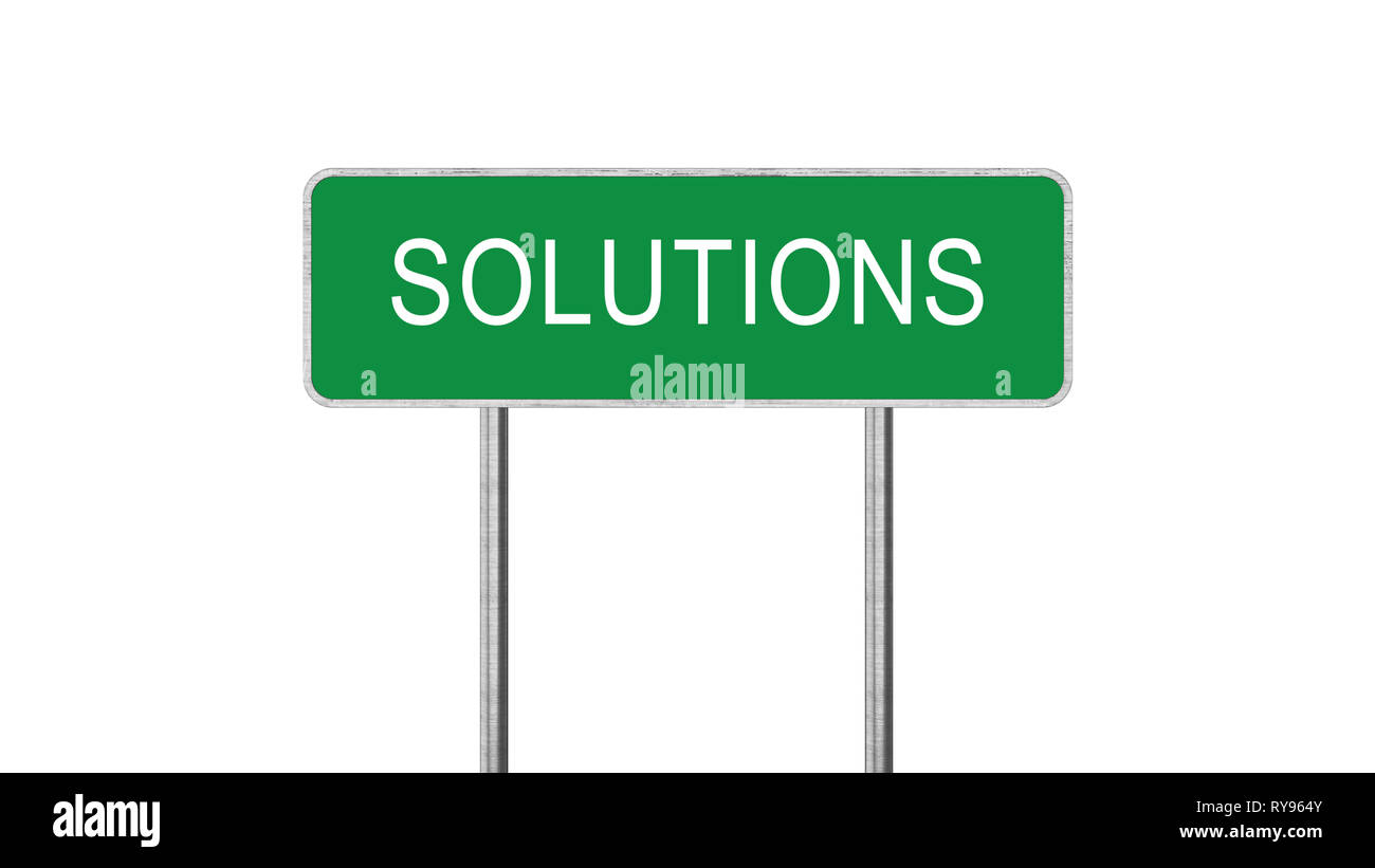 Solutions Green Road Sign Isolated On White Background. Business ...