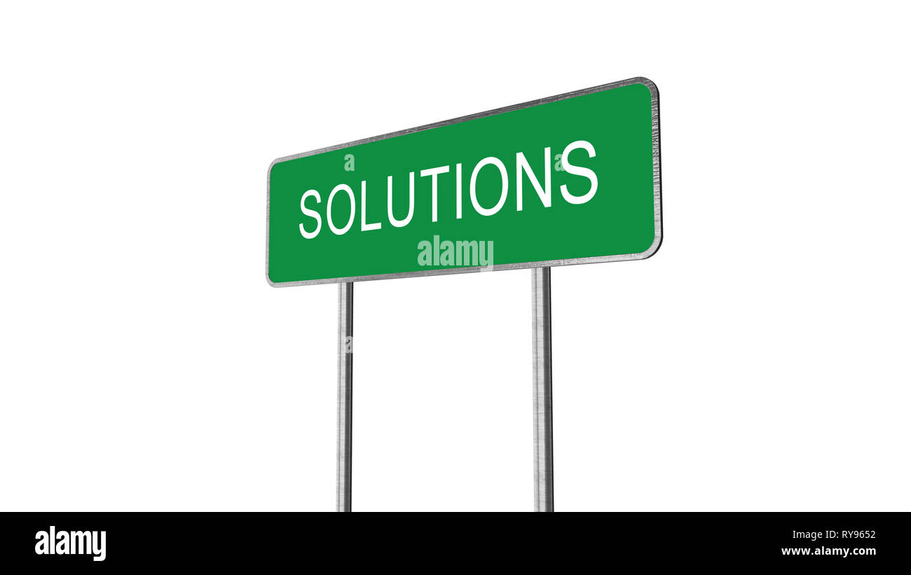 Solutions Green Road Sign Isolated On White Background. Business ...