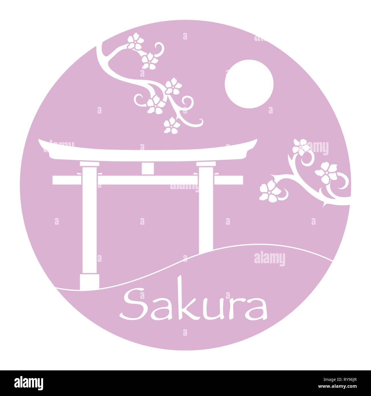 Sakura branches and torii, ritual gates. Japan traditional design ...