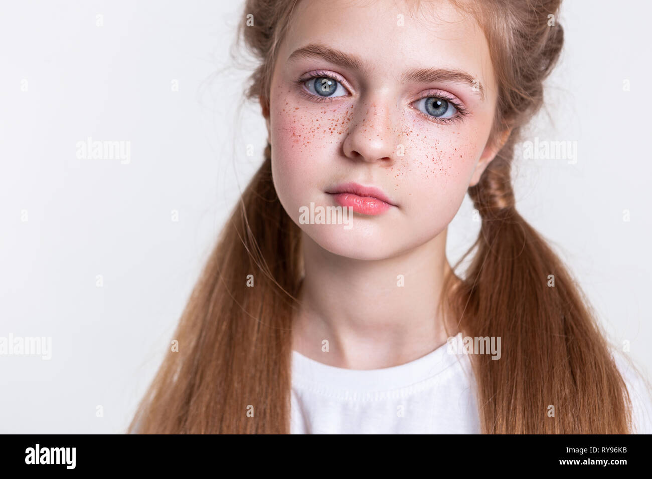 Peaceful calm good-looking lady with long healthy hair Stock Photo - Alamy