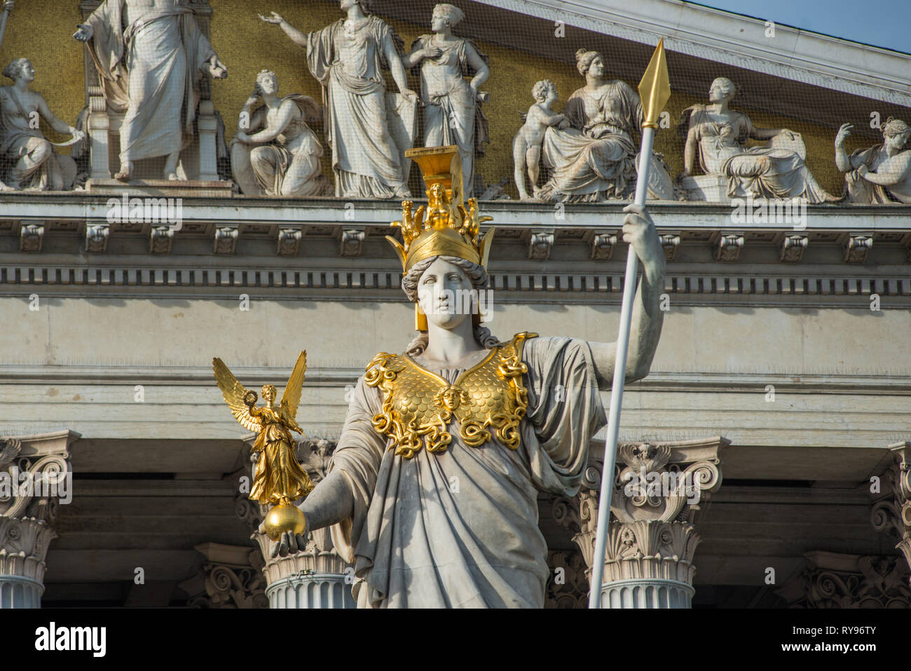 Pallas Athena statue at the Parliament Building, Vienna, Austria Stock ...