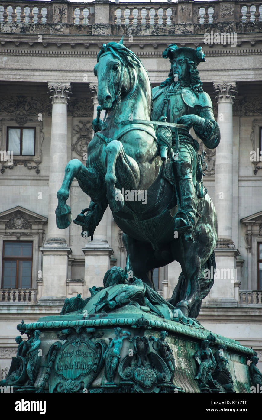 Prince Eugene of Savoy equestrian statue in front of Neue Burg building ...