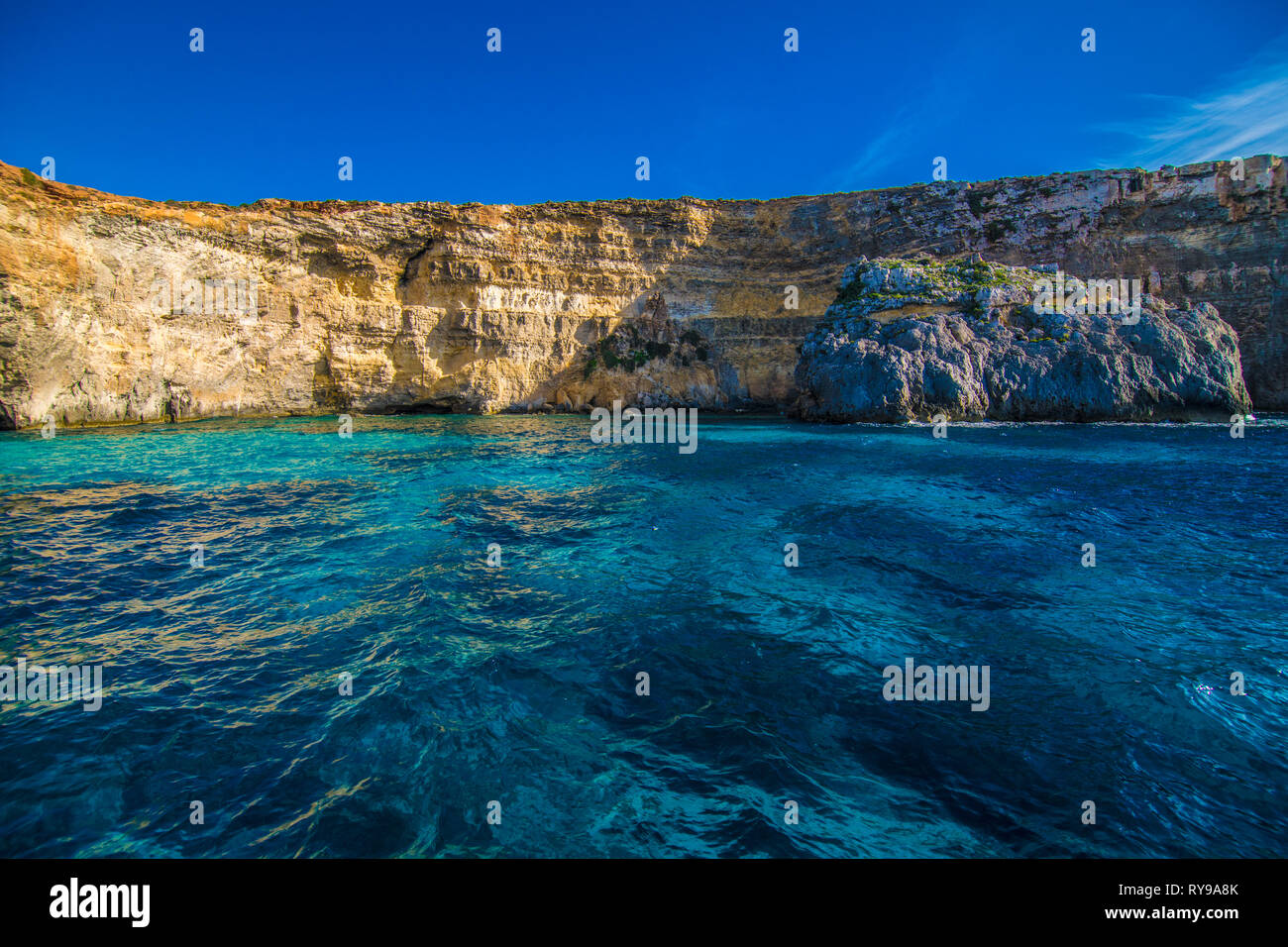 Amazing blue waters of the Mediterranean Sea near Malta from a boat ...