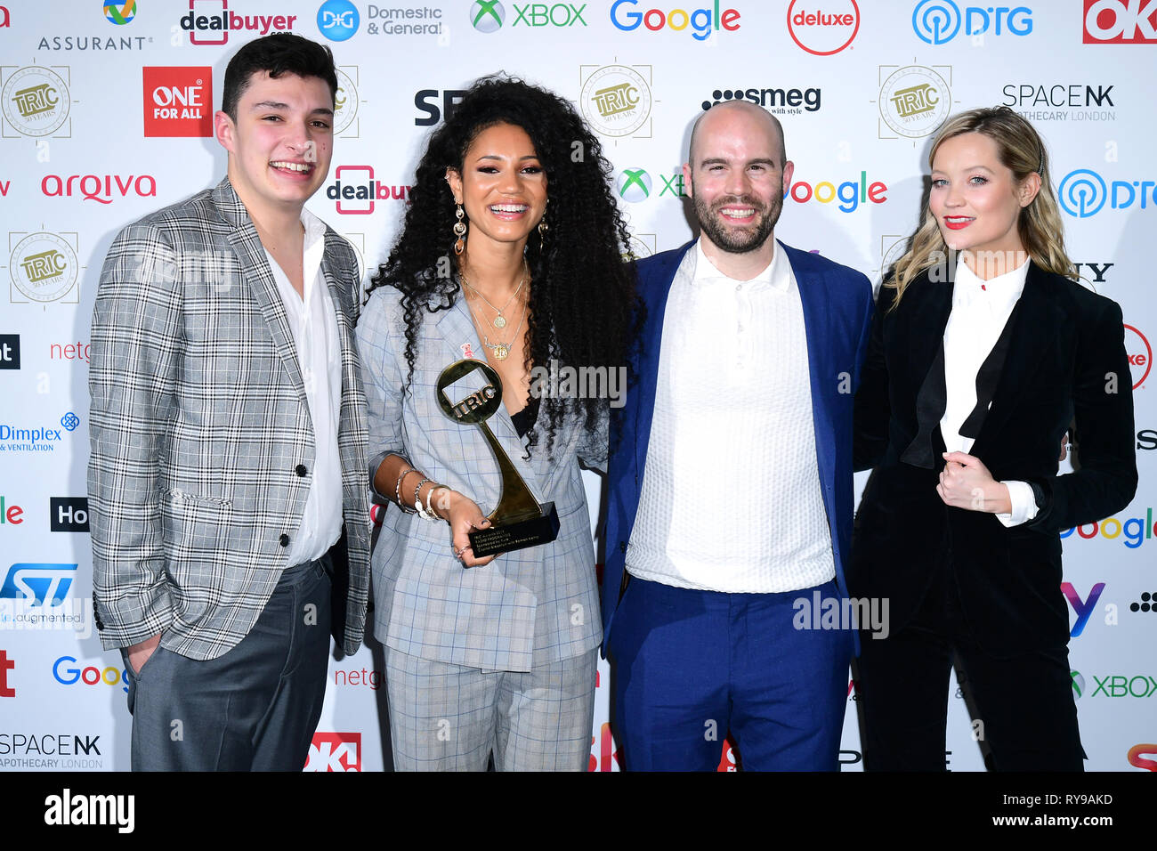 Vick Hope (centre) and Laura Whitmore (right) with the award for Best ...