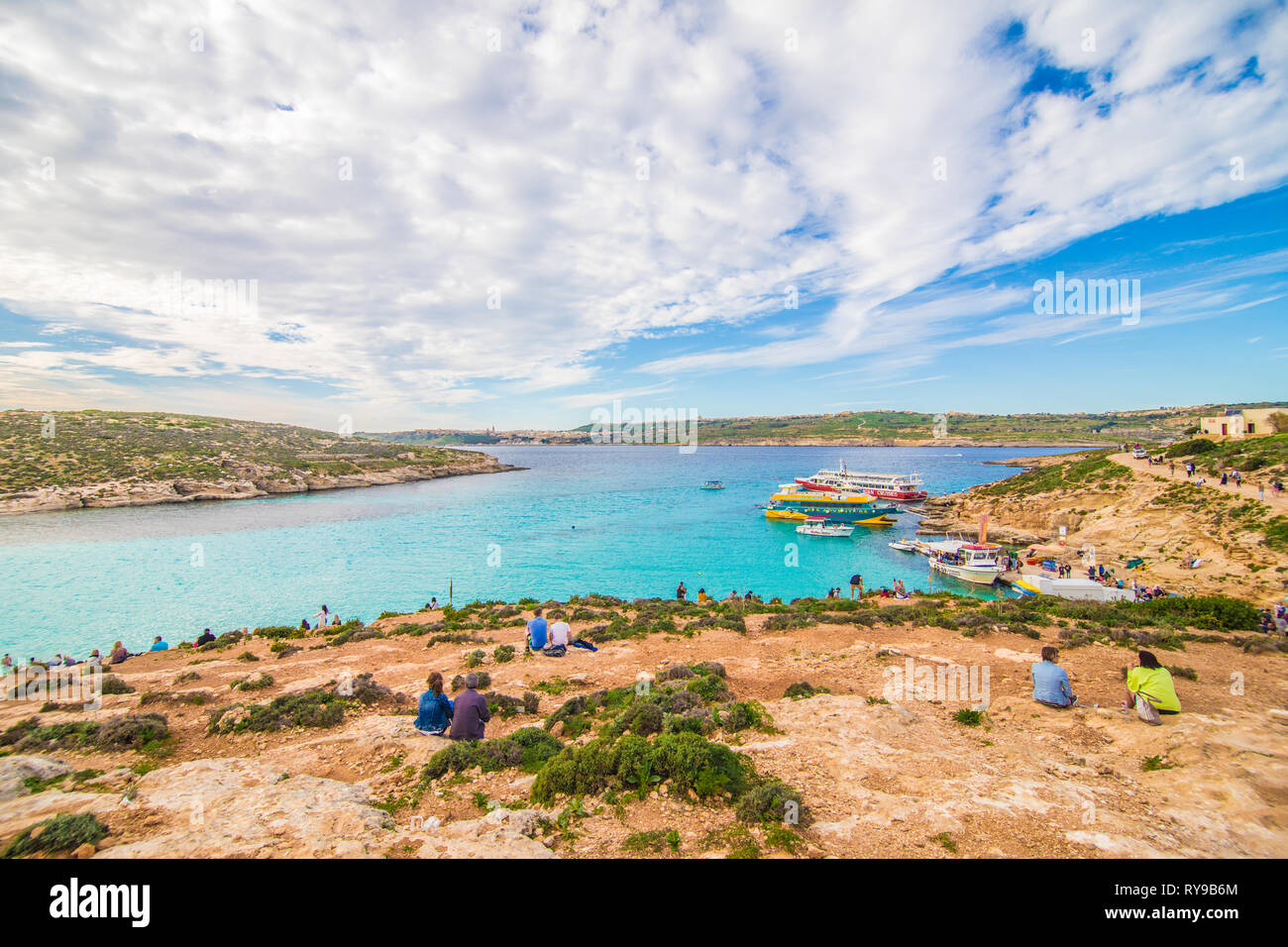 COMINO, MALTA - November, 2018: Holidays at Blue lagoon on island ...