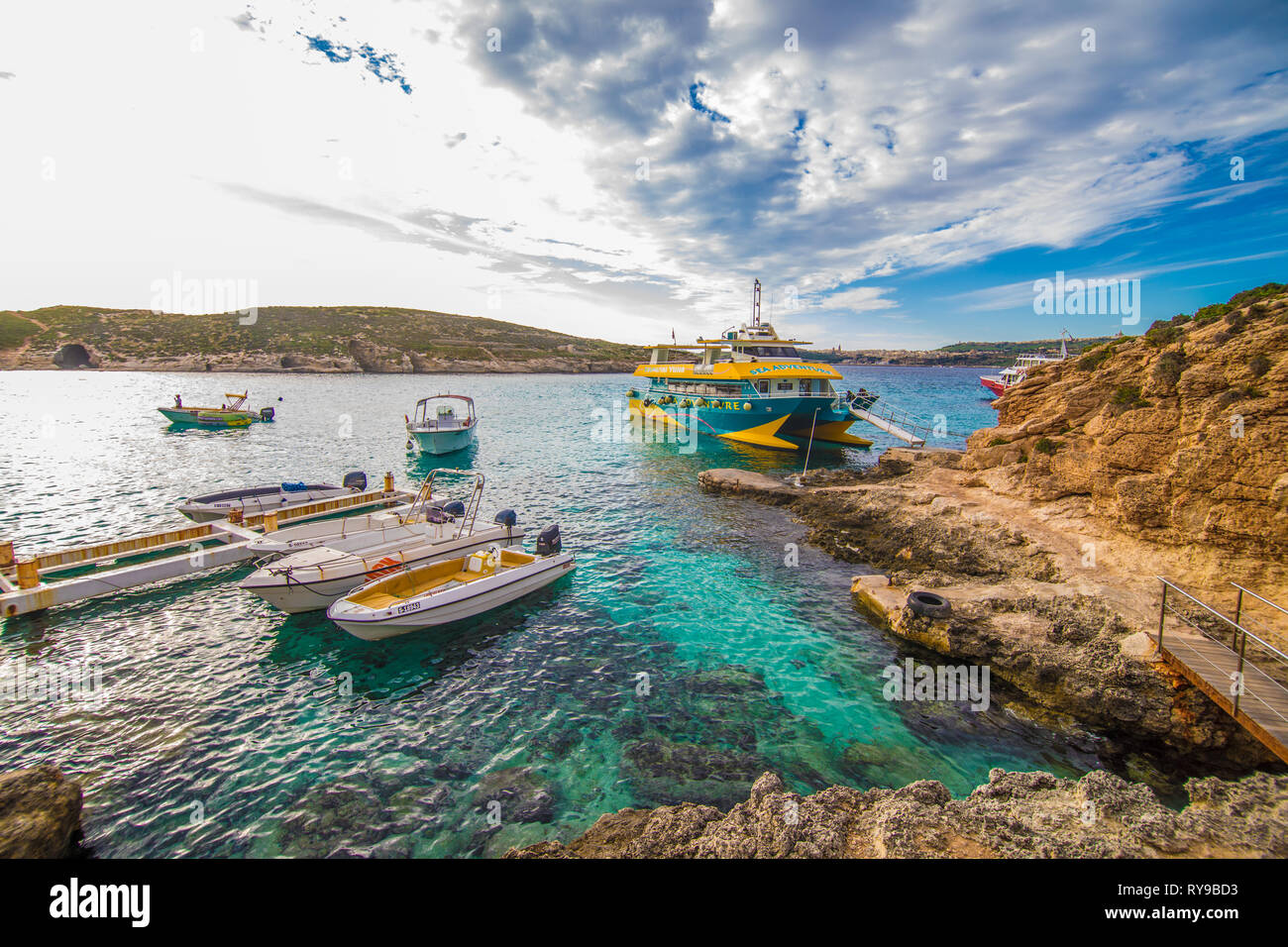 COMINO, MALTA - November, 2018: Holidays at Blue lagoon on island ...