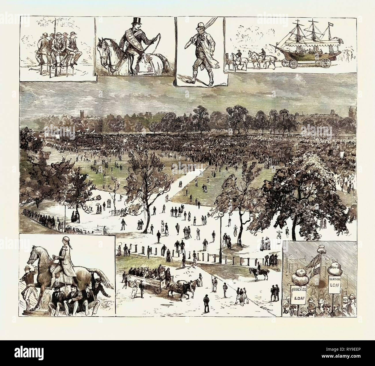 The Great Reform Demonstration in Hyde Park, Engraving 1884, London, UK ...